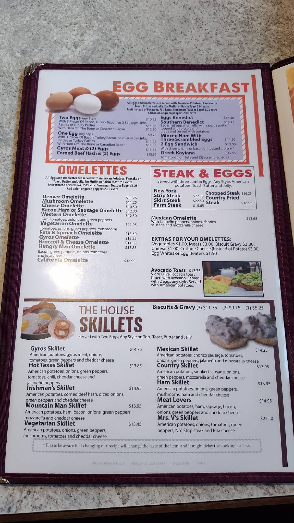 Menu at Mrs V's Restaurant, Round Lake Beach