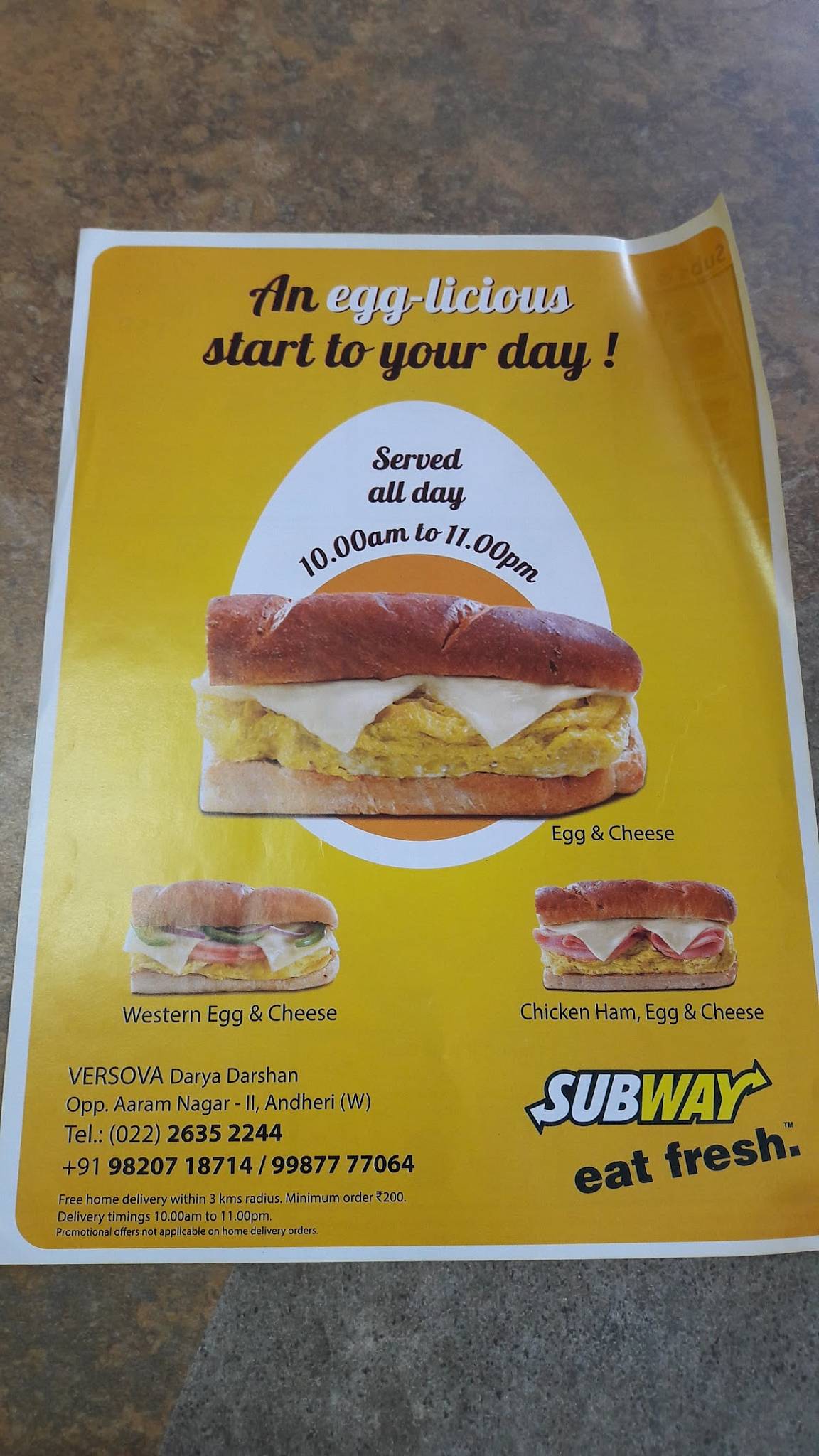 Menu at Subway, Mumbai, 4RJ7+W2R