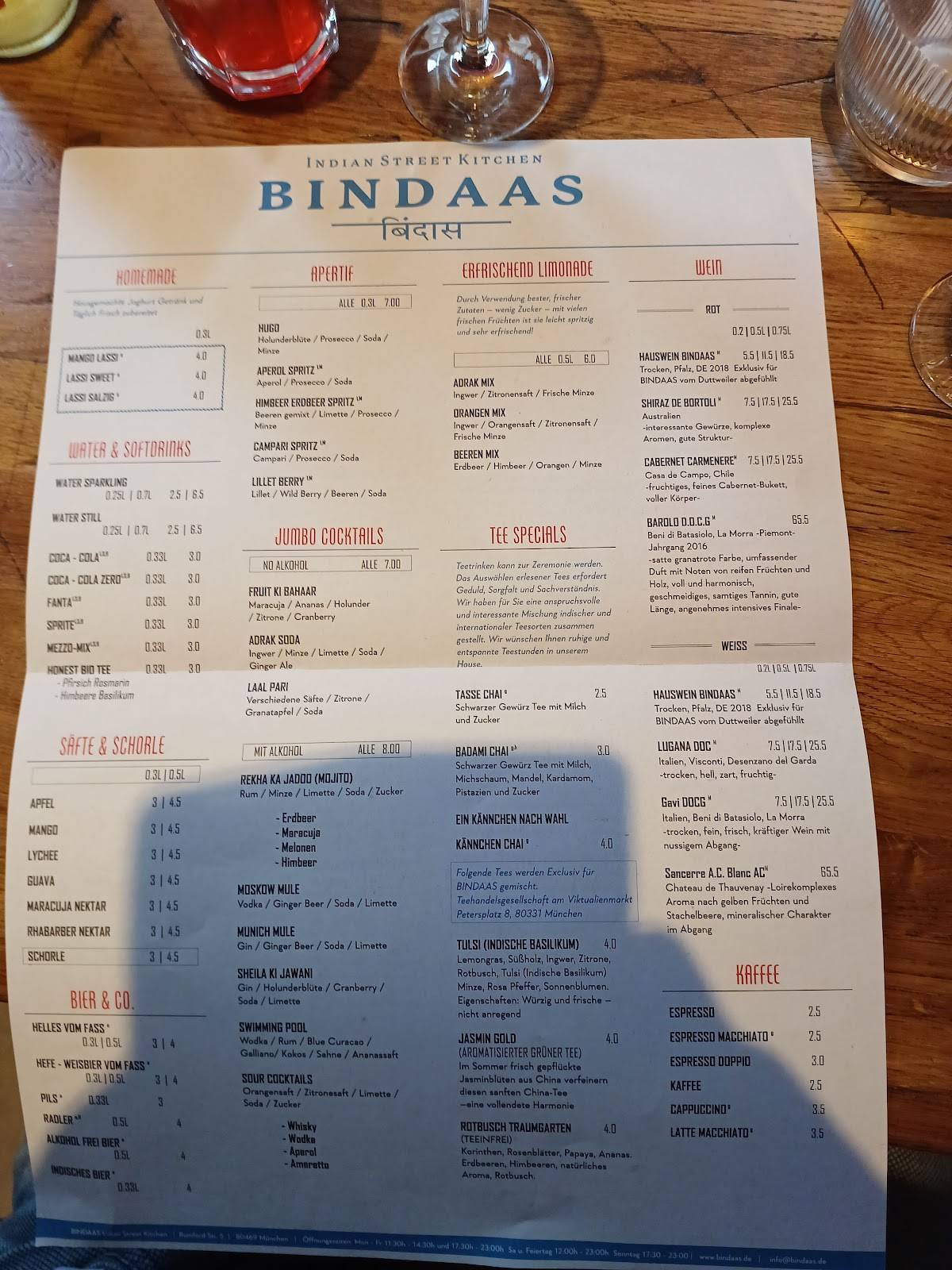 Speisekarte von Bindaas restaurant, München