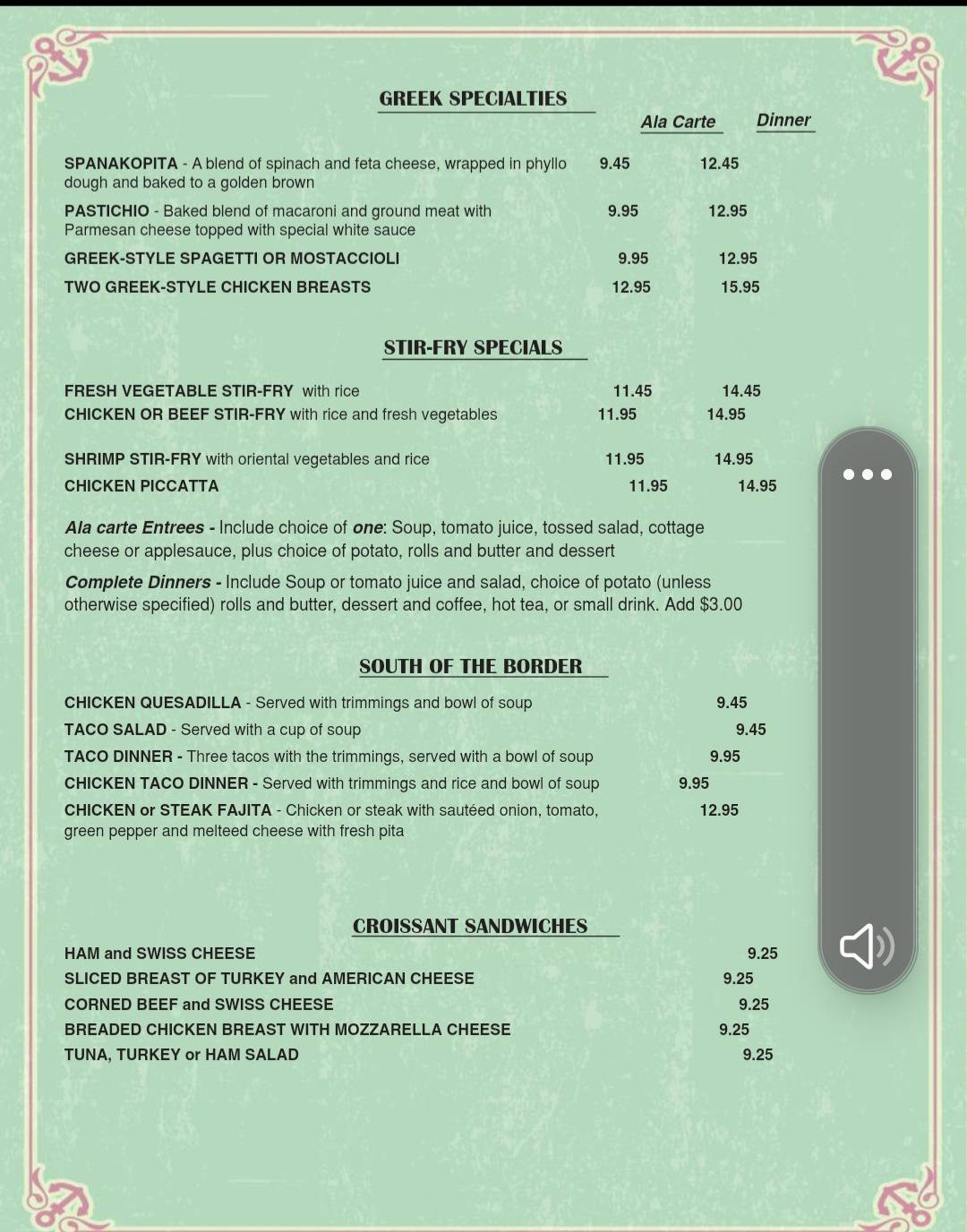 Menu at Commander Restaurant, Munster