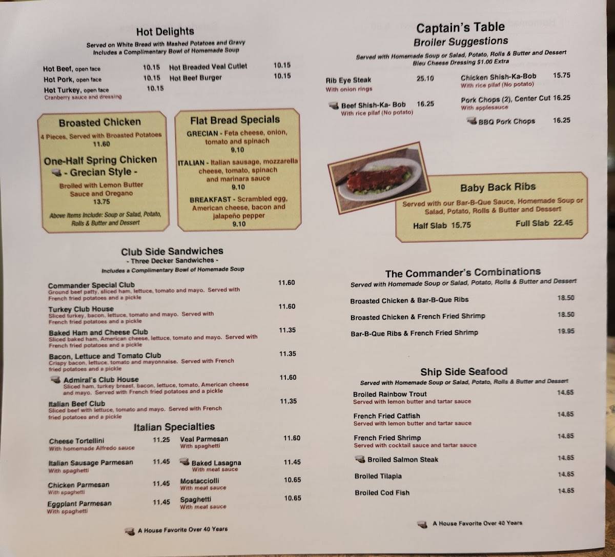 Menu at Commander Restaurant, Munster
