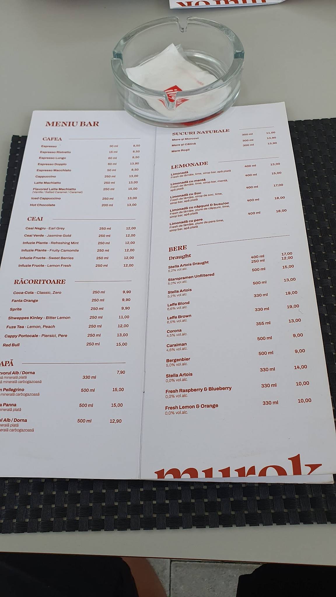 Menu at Murok, Romania