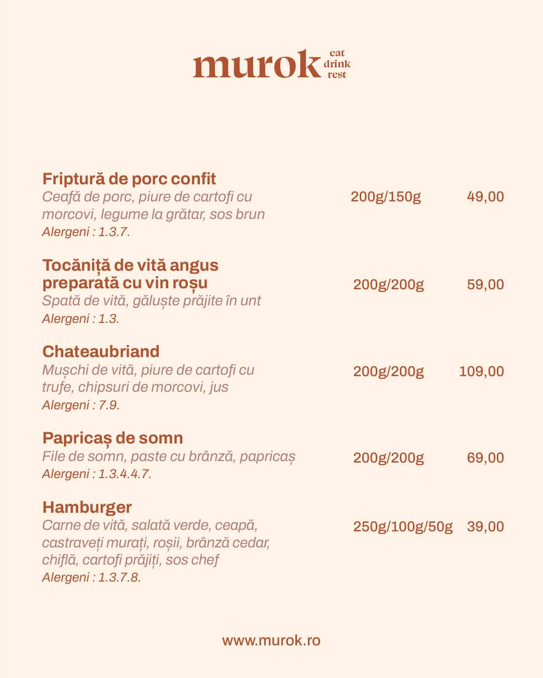 Menu at Murok, Romania