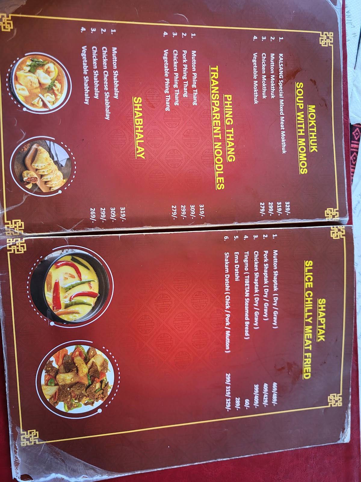 Menu at Kalsang, Mussoorie, Mall Rd