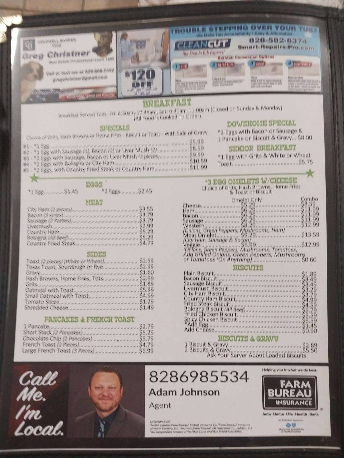 Menu at Mustang Cafe, Hendersonville, 140 Tracy Grove Rd