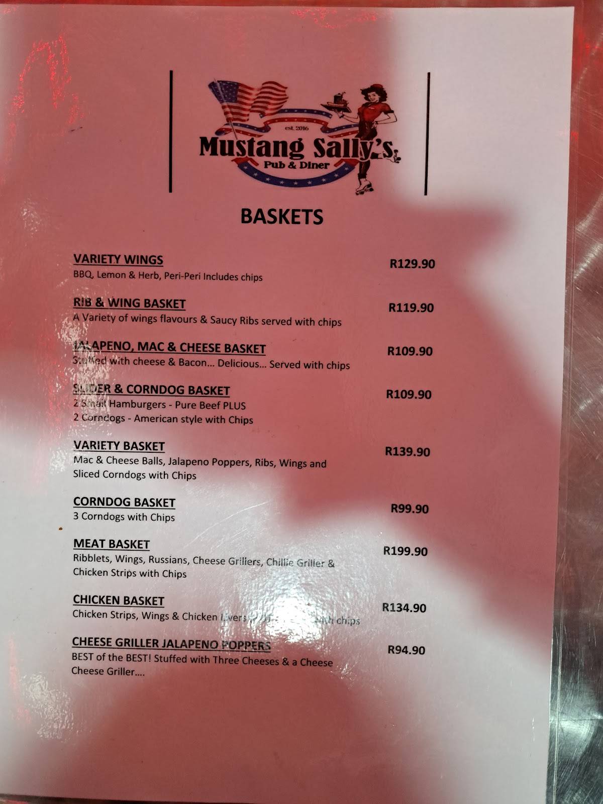 Menu at Mustang Sally's Pub & Diner Montana, Pretoria