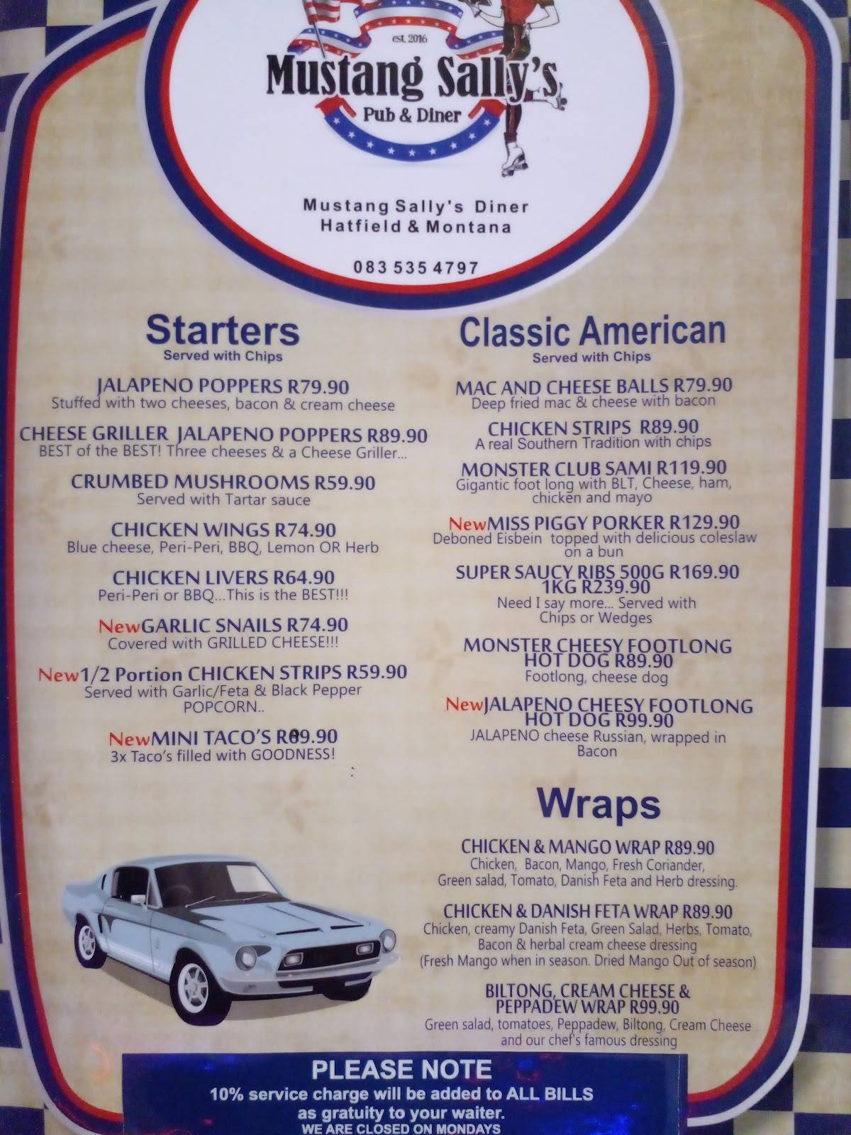 Menu at Mustang Sally's Pub & Diner Montana, Pretoria