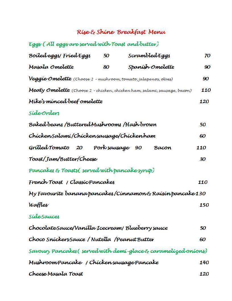 Menu at Mustard Cafe, Bengaluru
