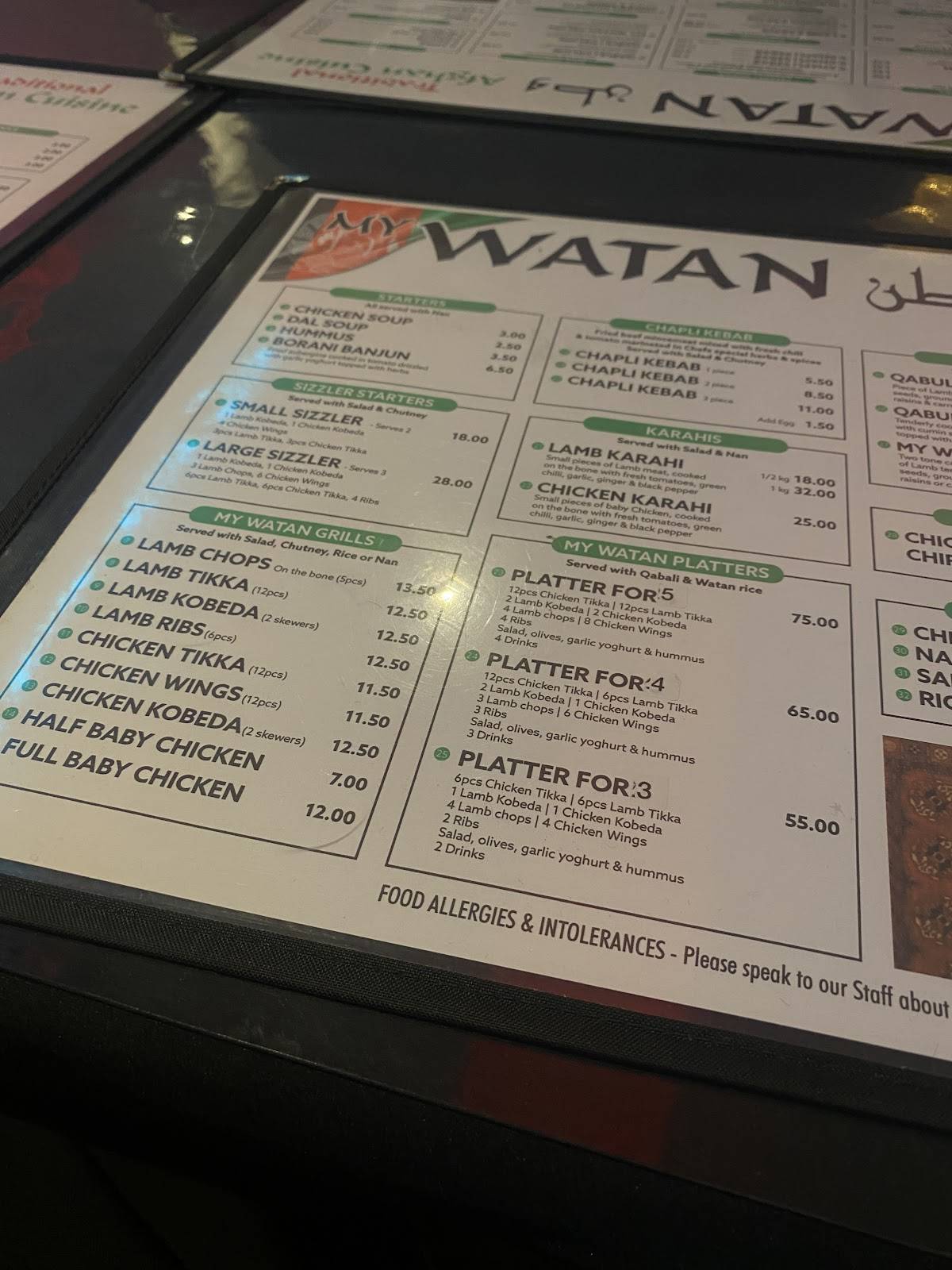 Menu at My Watan restaurant, Rotherham, 127