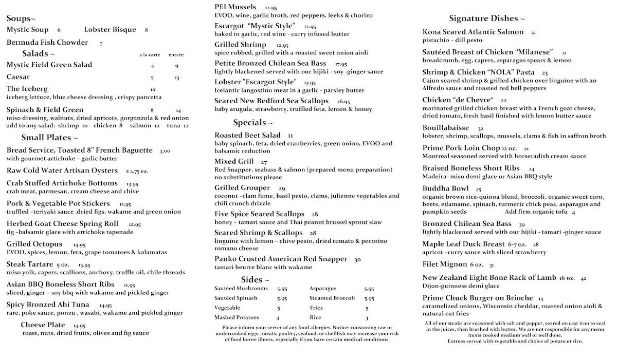 Menu at Mystic Fish pub & bar, Palm Harbor, Tampa Rd