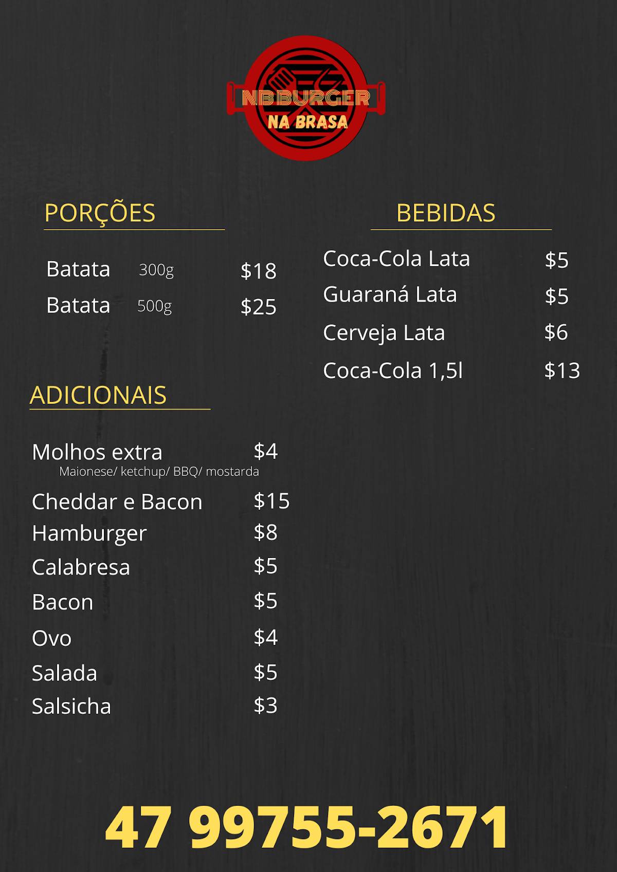 Menu at NB - Na brasa Burger restaurant, Blumenau