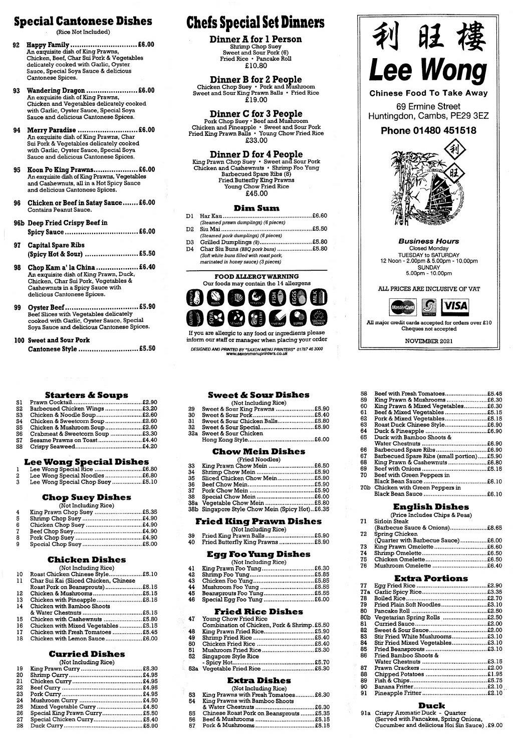 Menu at NEW Lee Wong fast food, Huntingdon