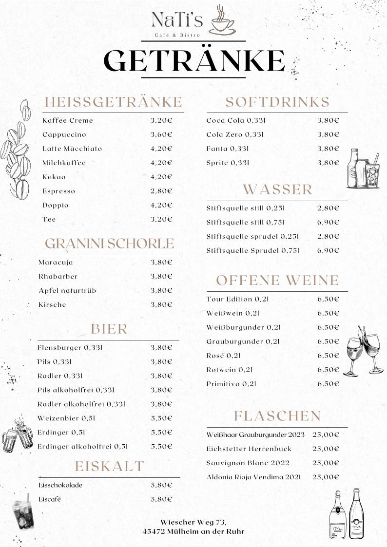 Speisekarte von NaTi‘s Café & Bistro cafe, Mülheim an der Ruhr