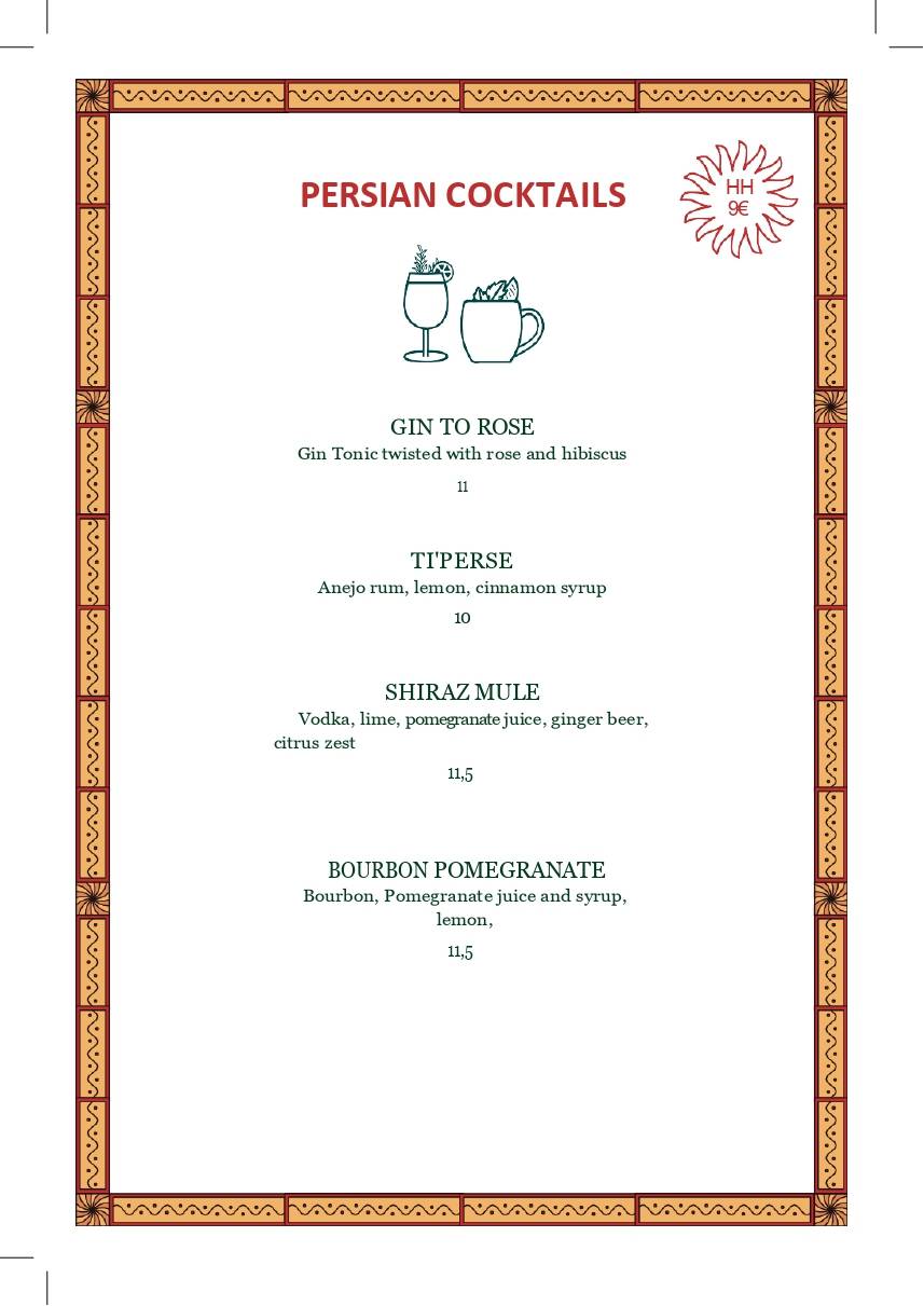 Menu au Namak - Restaurant Perse, Paris