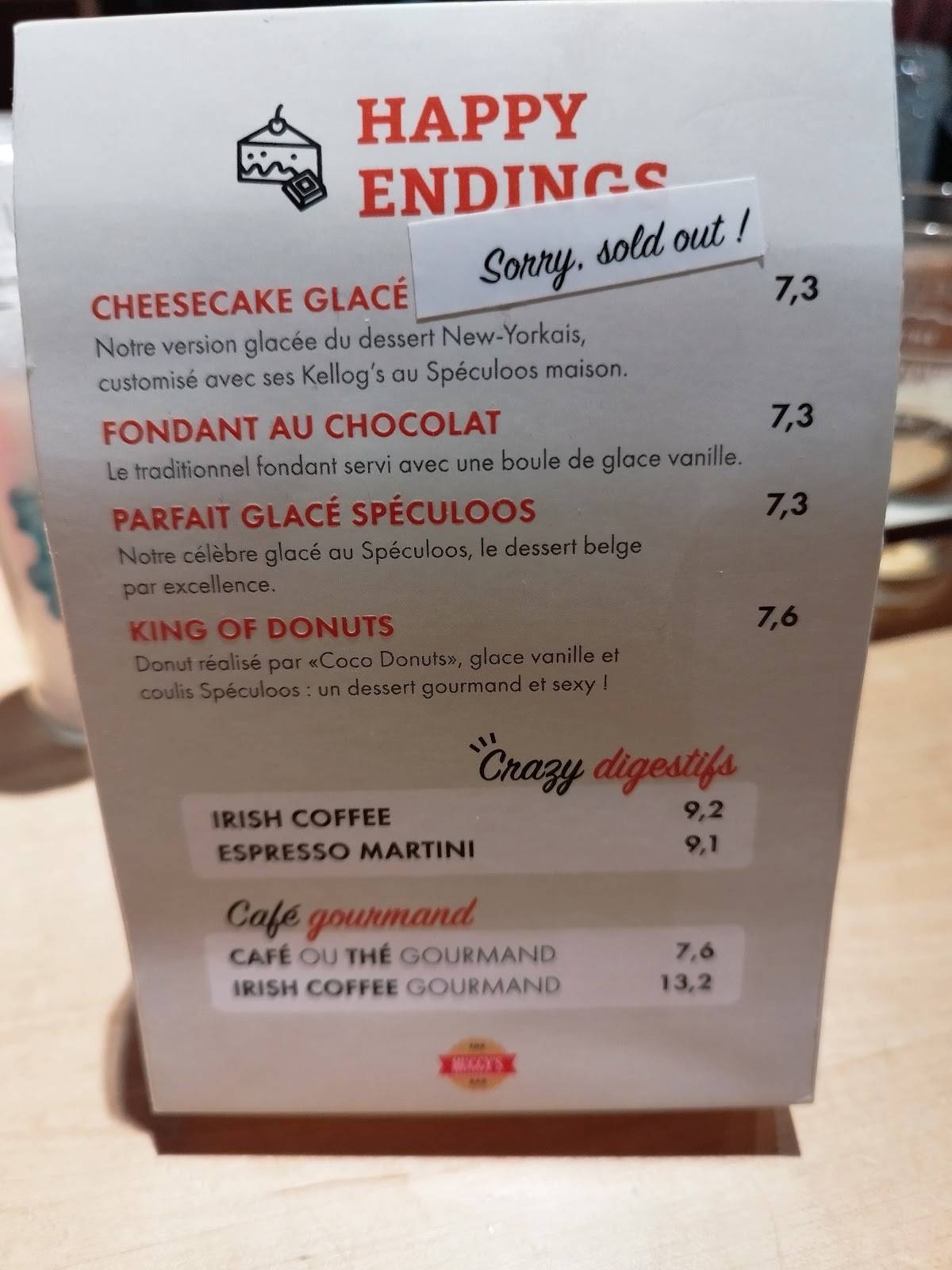 Menu au HUGGYS Nandrin, Nandrin