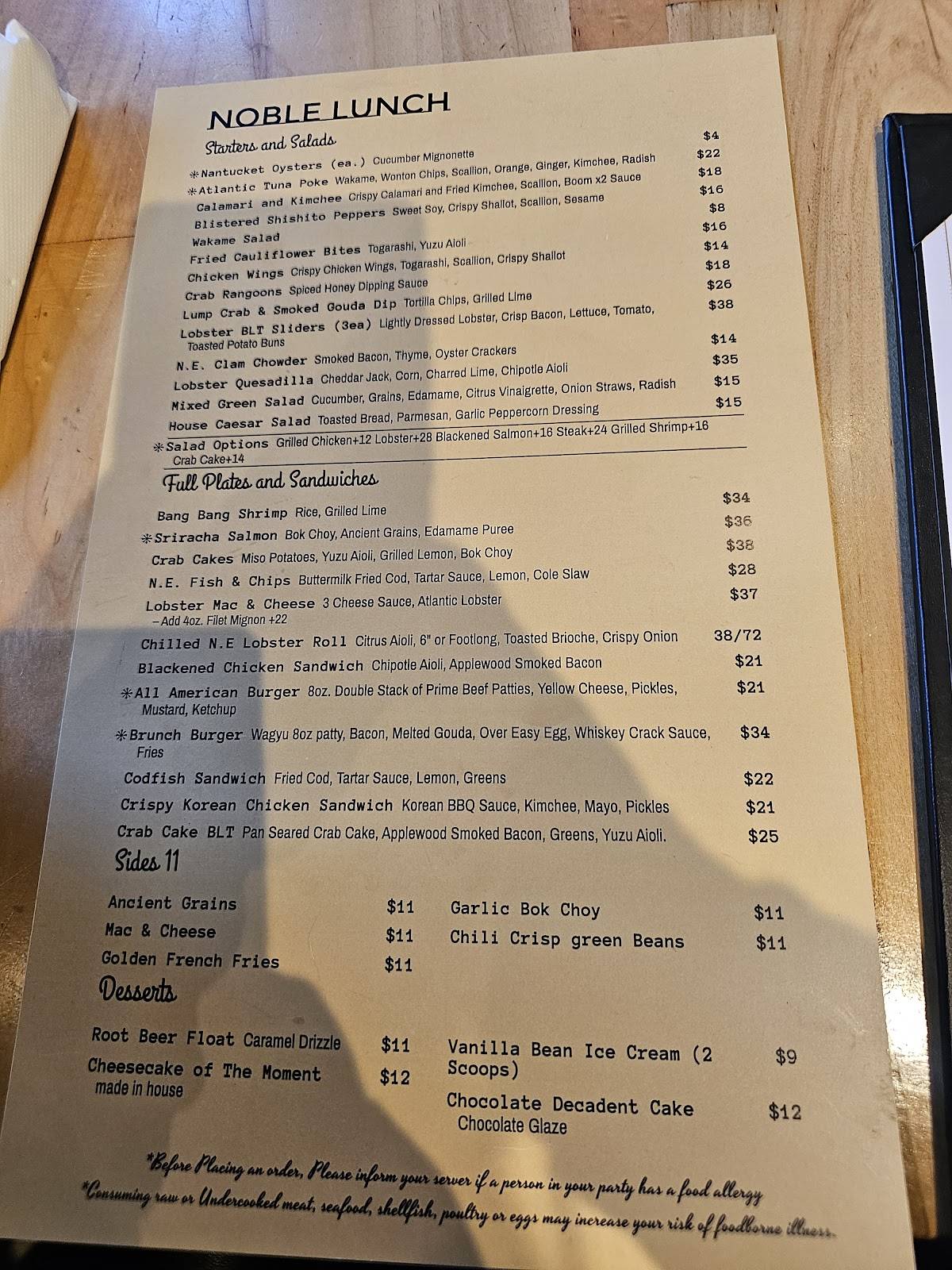 Menu at The Charlie Noble pub & bar, Nantucket