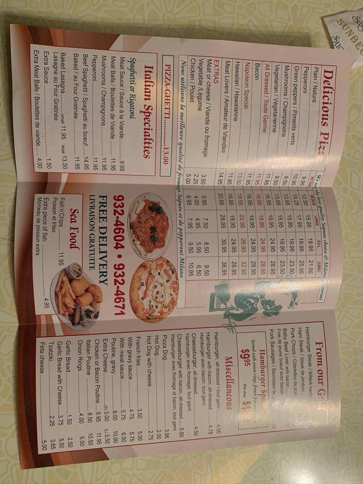 Menu at Napoleon Delicatessen pizzeria, Cornwall