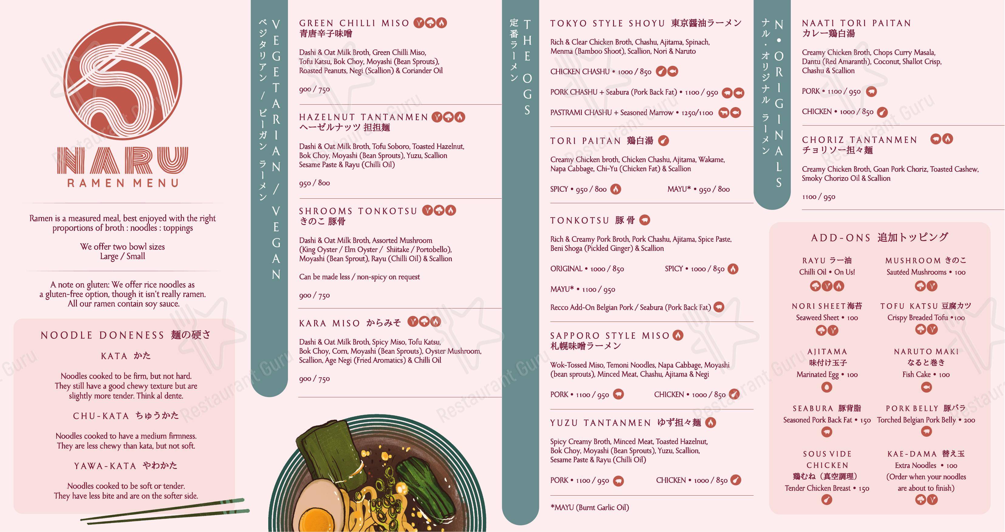 Menu at Naru Noodle Bar, Bengaluru
