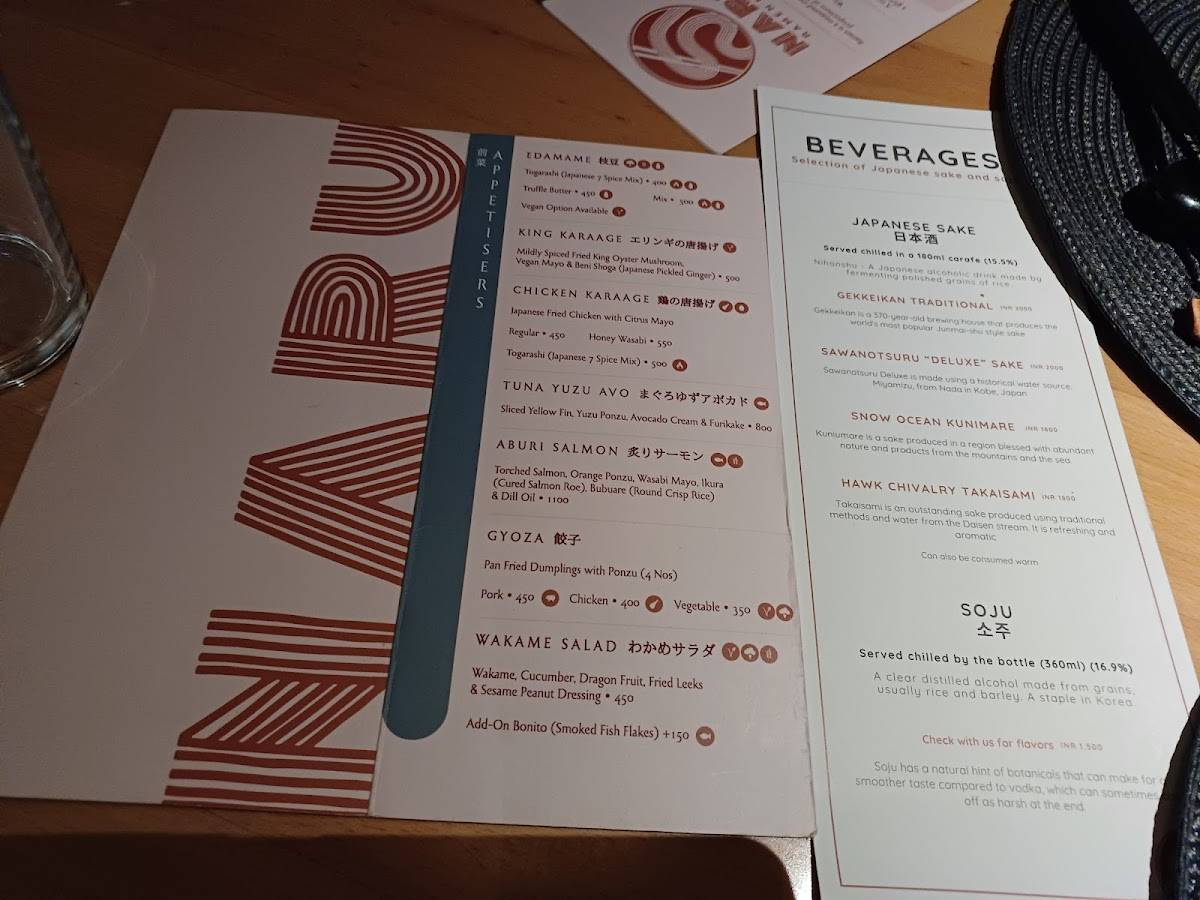 Menu at Naru Noodle Bar, Bengaluru