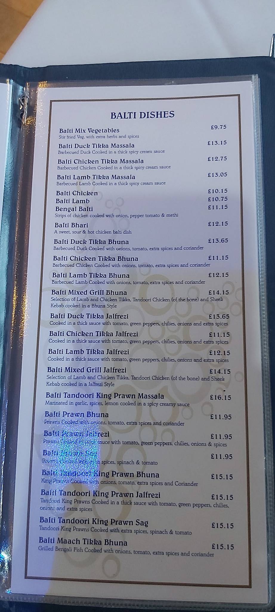 Menu at Naz Indian restaurant, Newton Abbot
