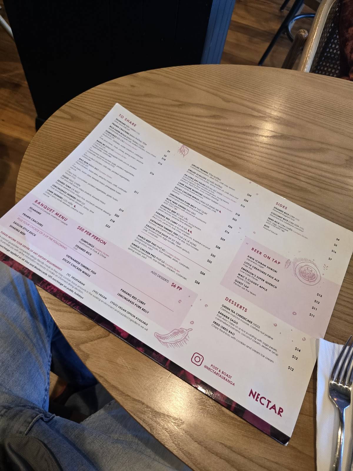 Menu at Nectar Restaurant, Tauranga