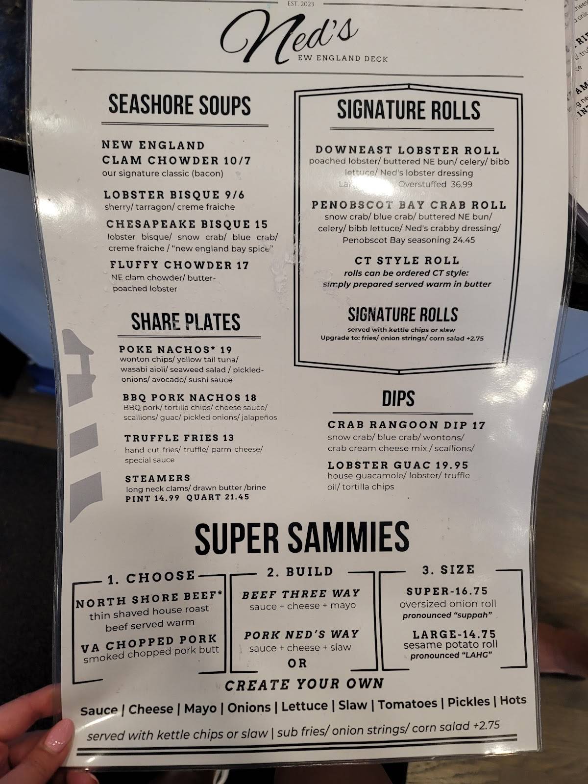 Menu at Ned's New England Deck pub & bar, Fairfax