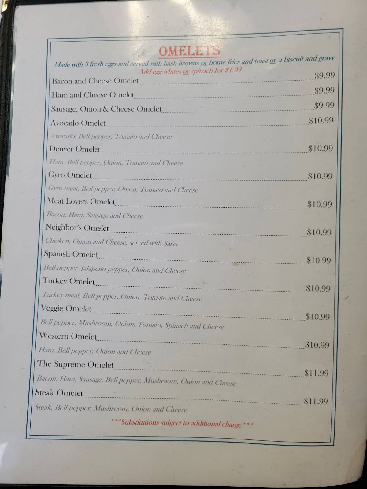 Menu at Neighbors Cafe, Oklahoma City