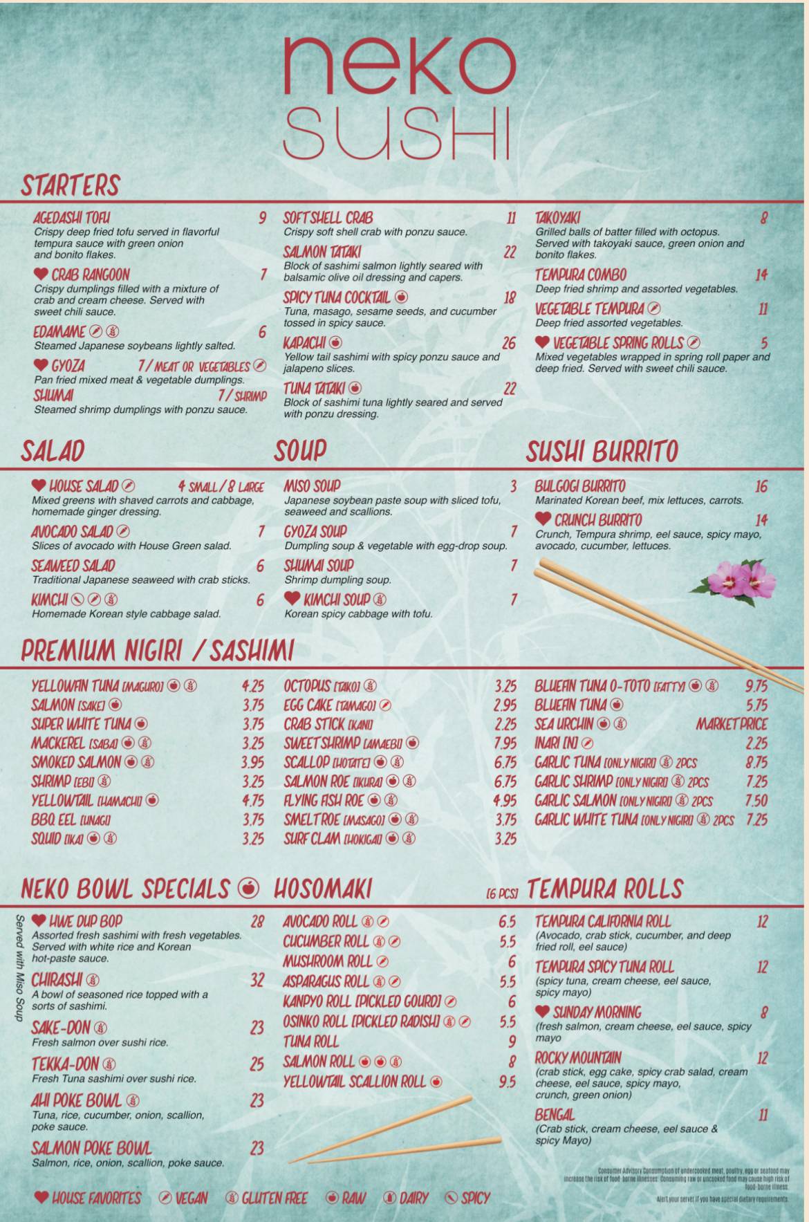 Menu at Neko Sushi & Korean and Japanese restaurant, Cincinnati