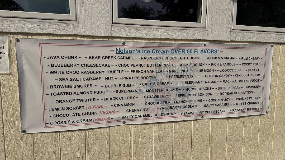 Menu at Nelson's Ice Cream restaurant, Stillwater
