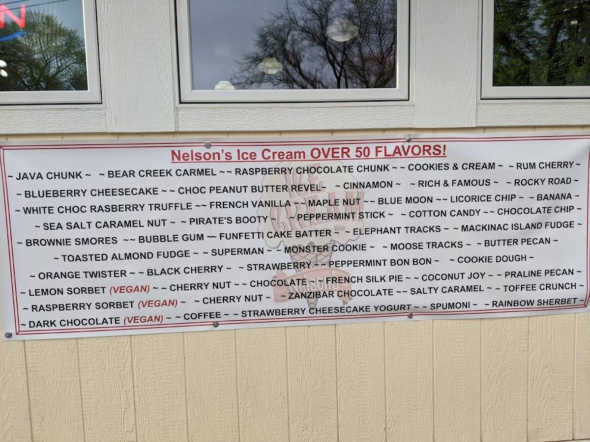Menu at Nelson's Ice Cream restaurant, Stillwater