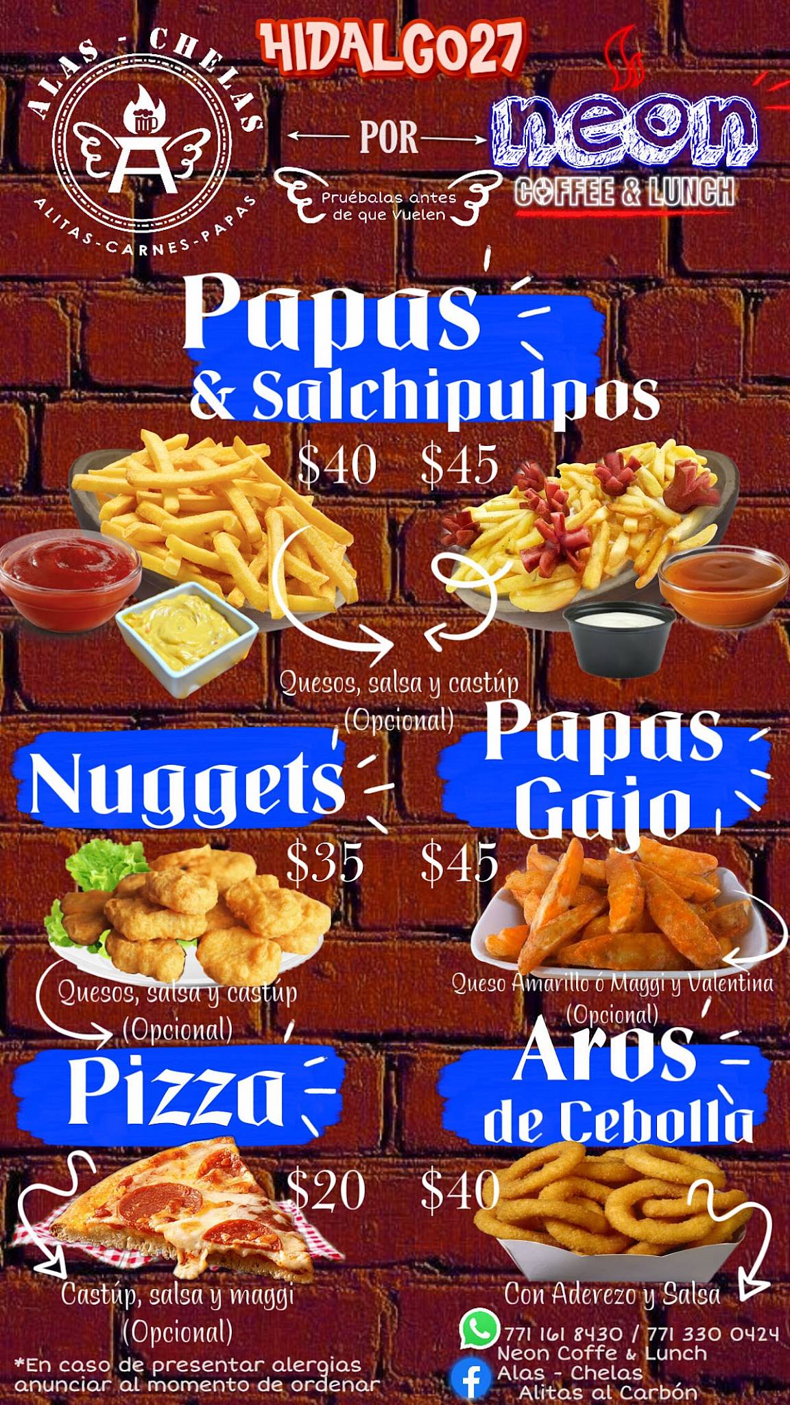 Menu at Neon Coffee & Lunch pub & bar, Agua Blanca de Iturbide