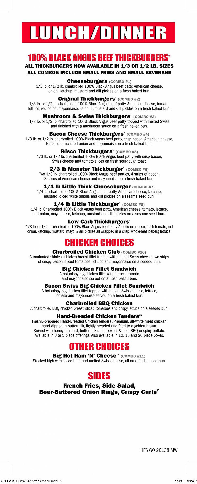 Menu at Hardee’s fast food, New Castle
