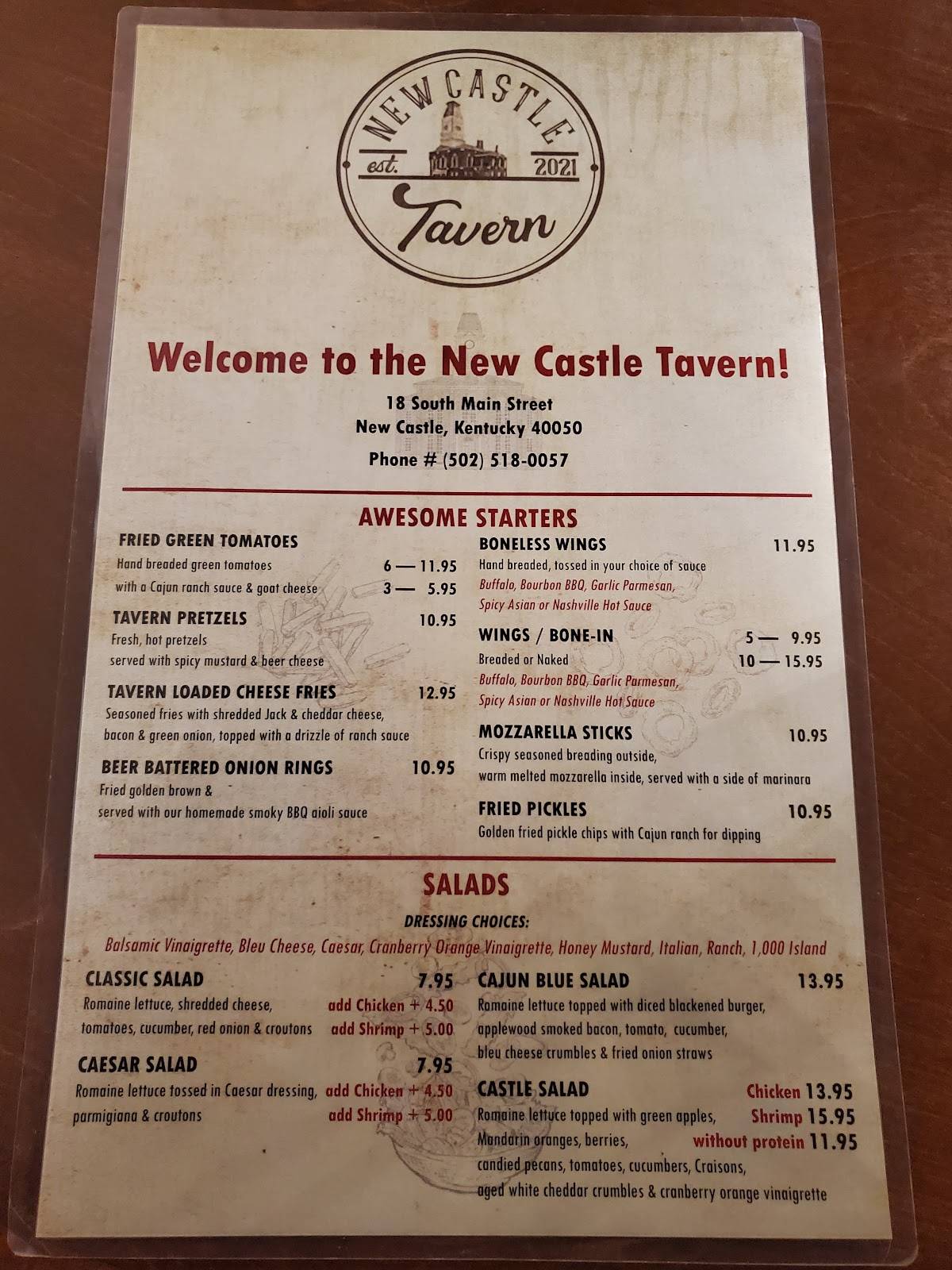 Menu at New Castle Tavern pub & bar, New Castle