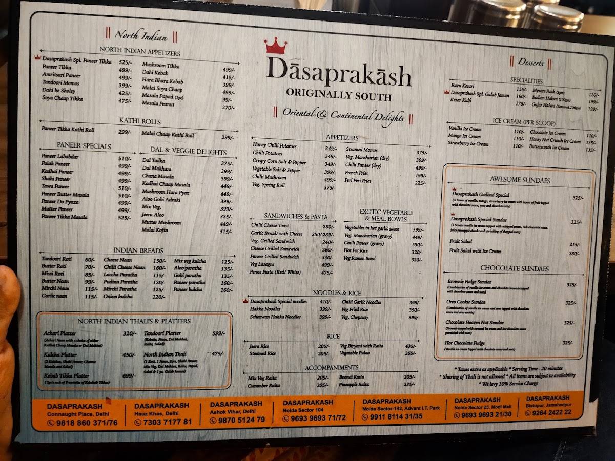 Menu at Dasaprakash - Connaught Place, New Delhi, H 36