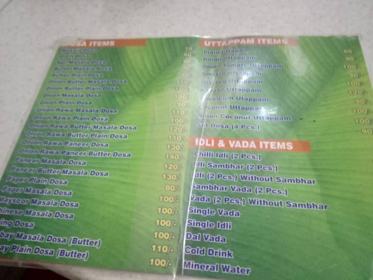 Menu at south Indian fast food, New Delhi, Main Market C101