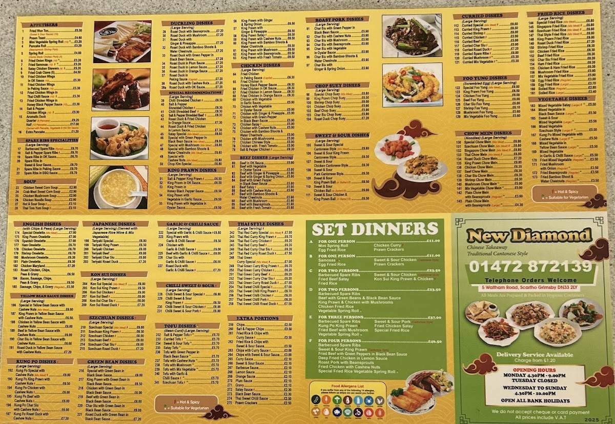Menu at New Diamond fast food, Grimsby