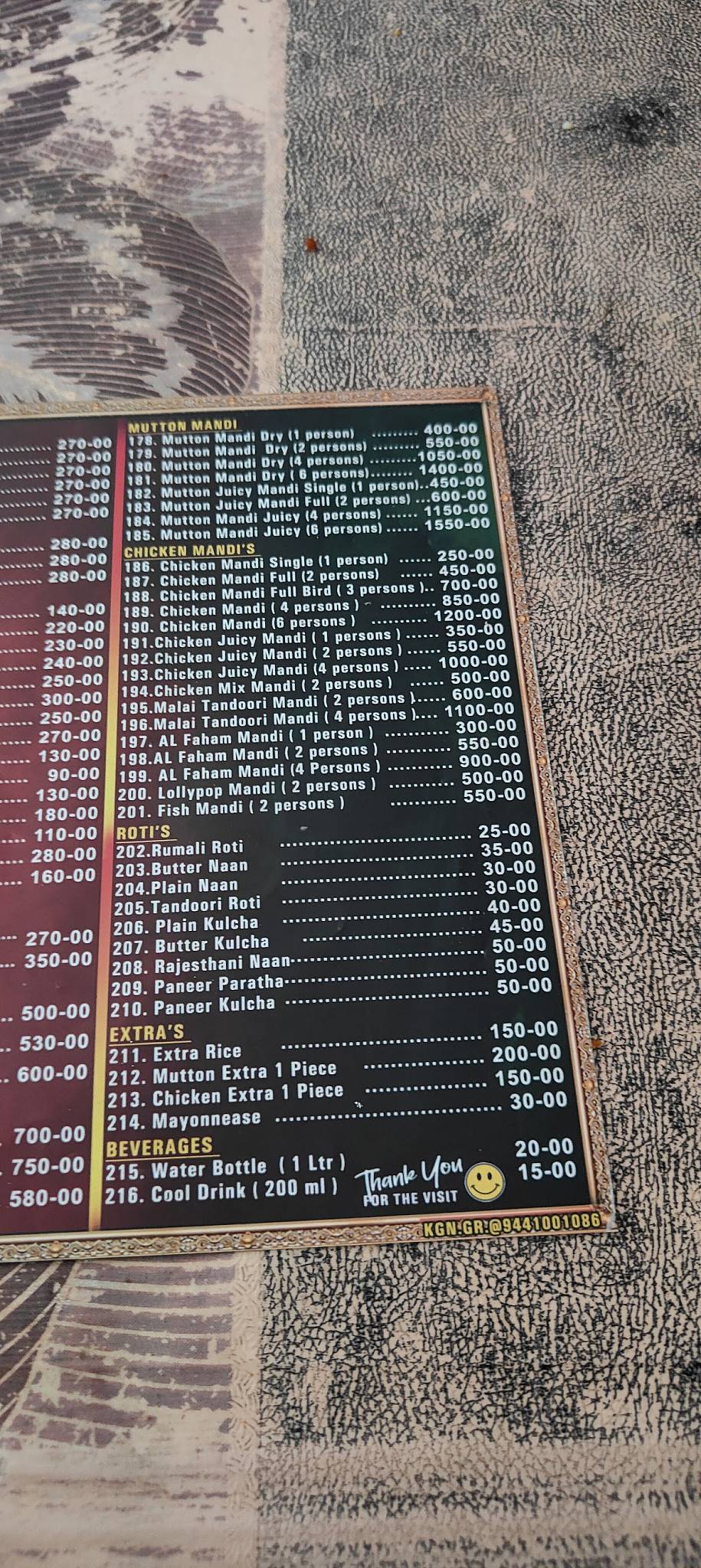 Menu at New KHANA KAZANA Exclusive Mandhi Point, Guntakal