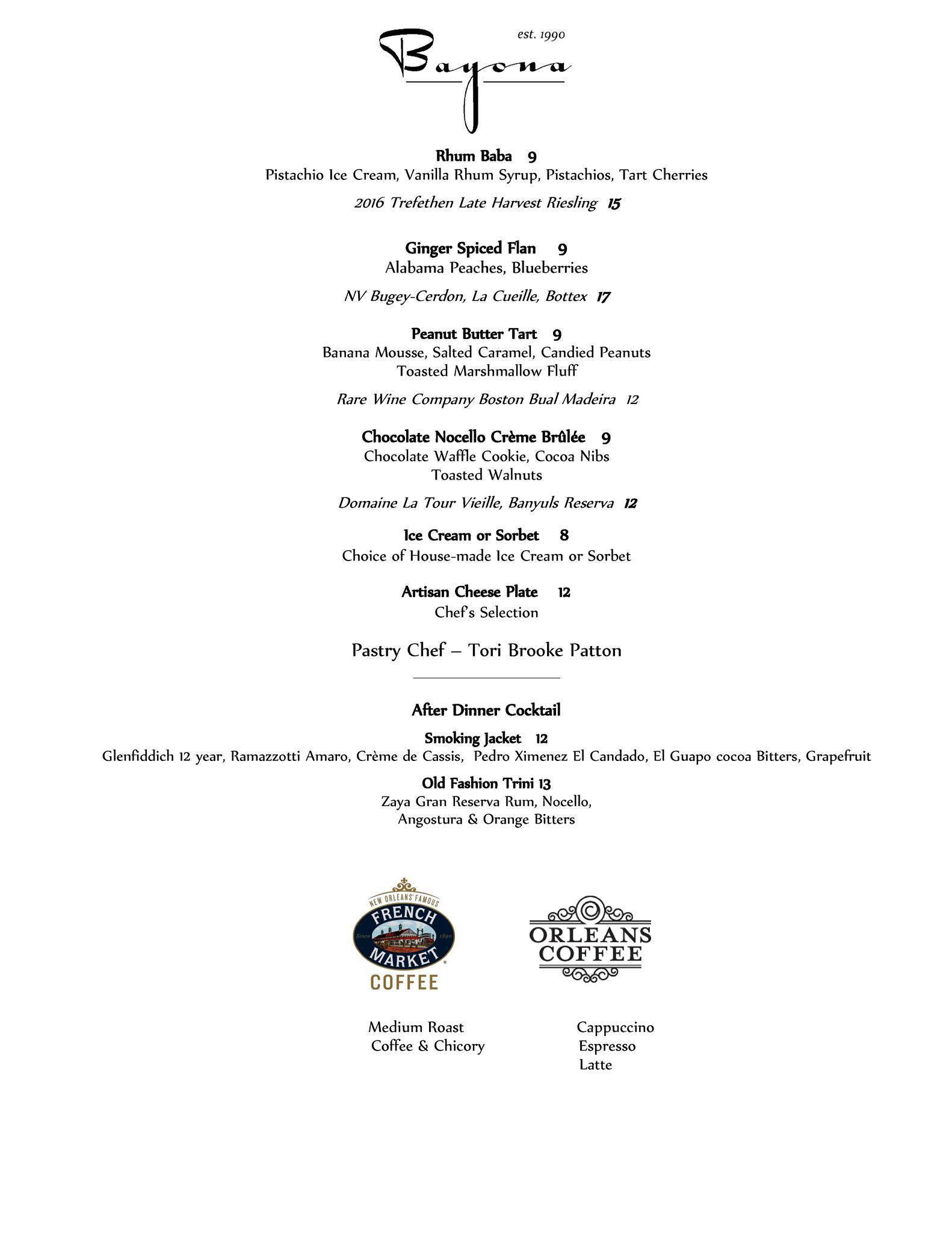 Menu at Bayona pub & bar, New Orleans