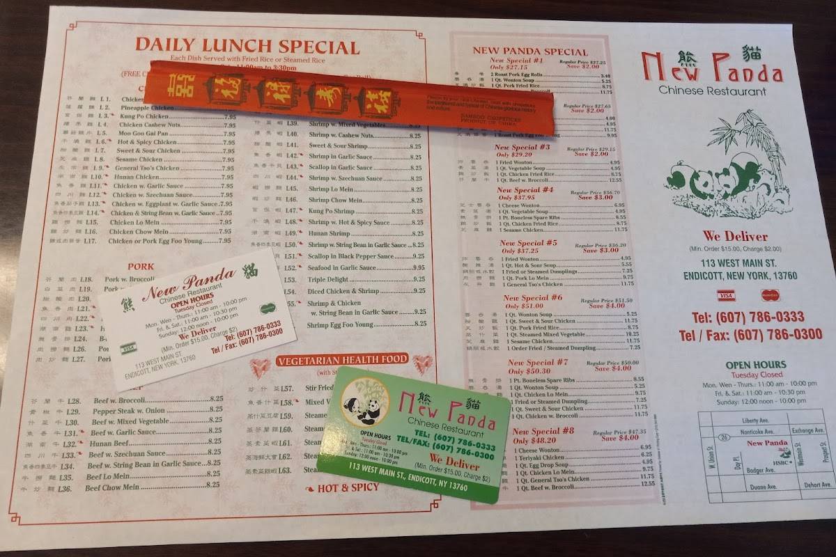 Menu at New Panda restaurant, Endicott
