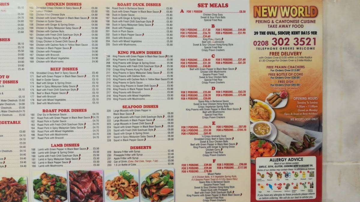 Menu at New World fast food, Sidcup, 39 The Oval