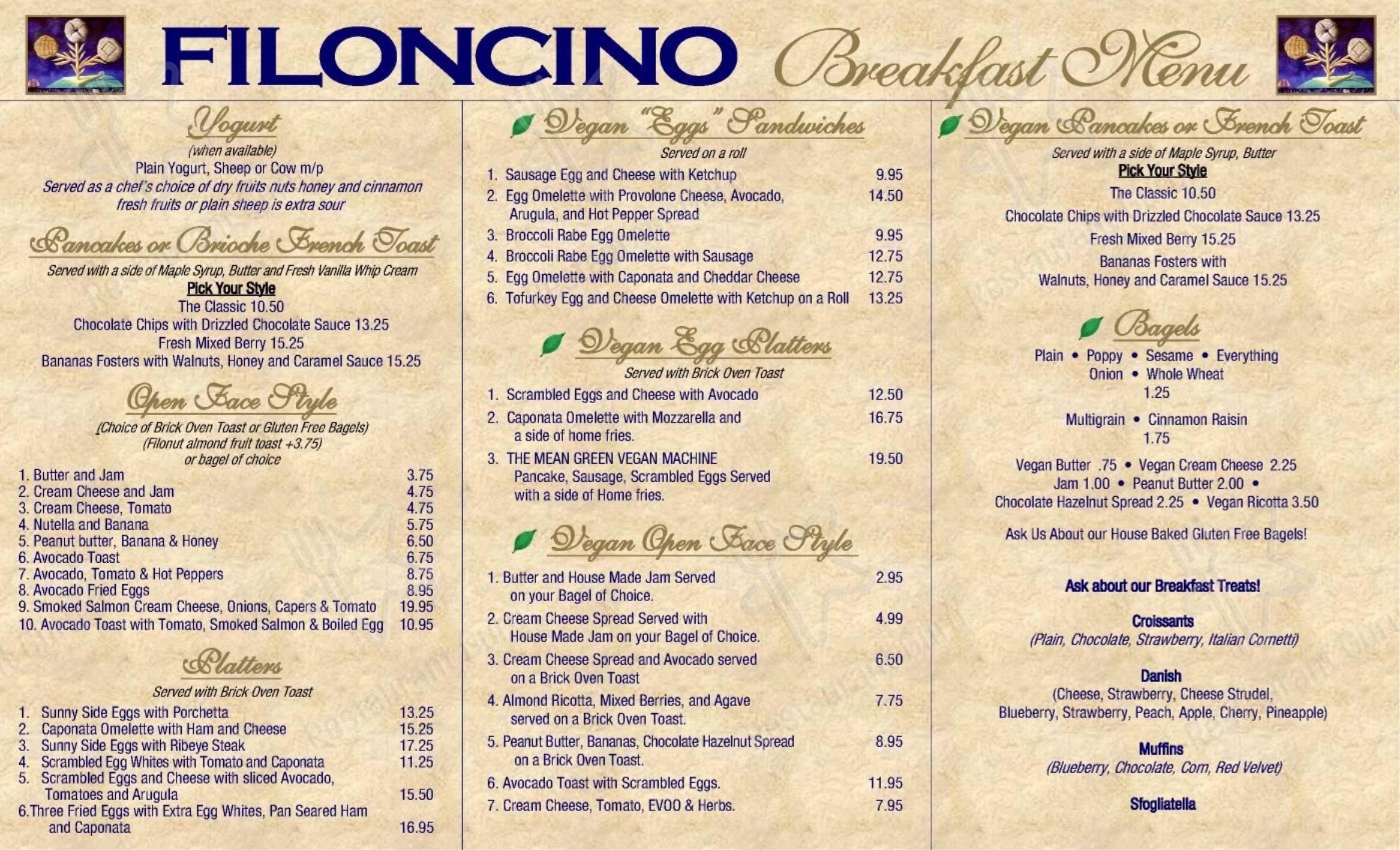 Menu at Filoncino Cafe, New York City