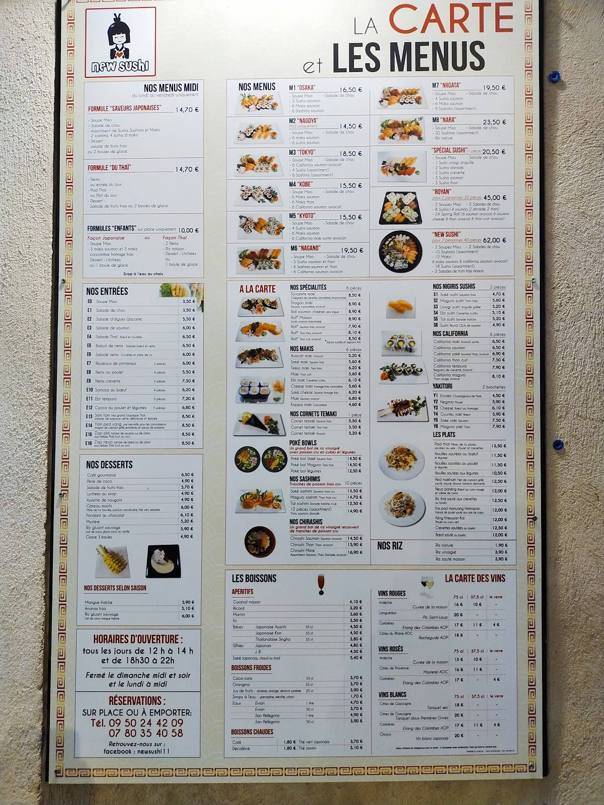 Menu au New sushi restaurant, Castelnaudary