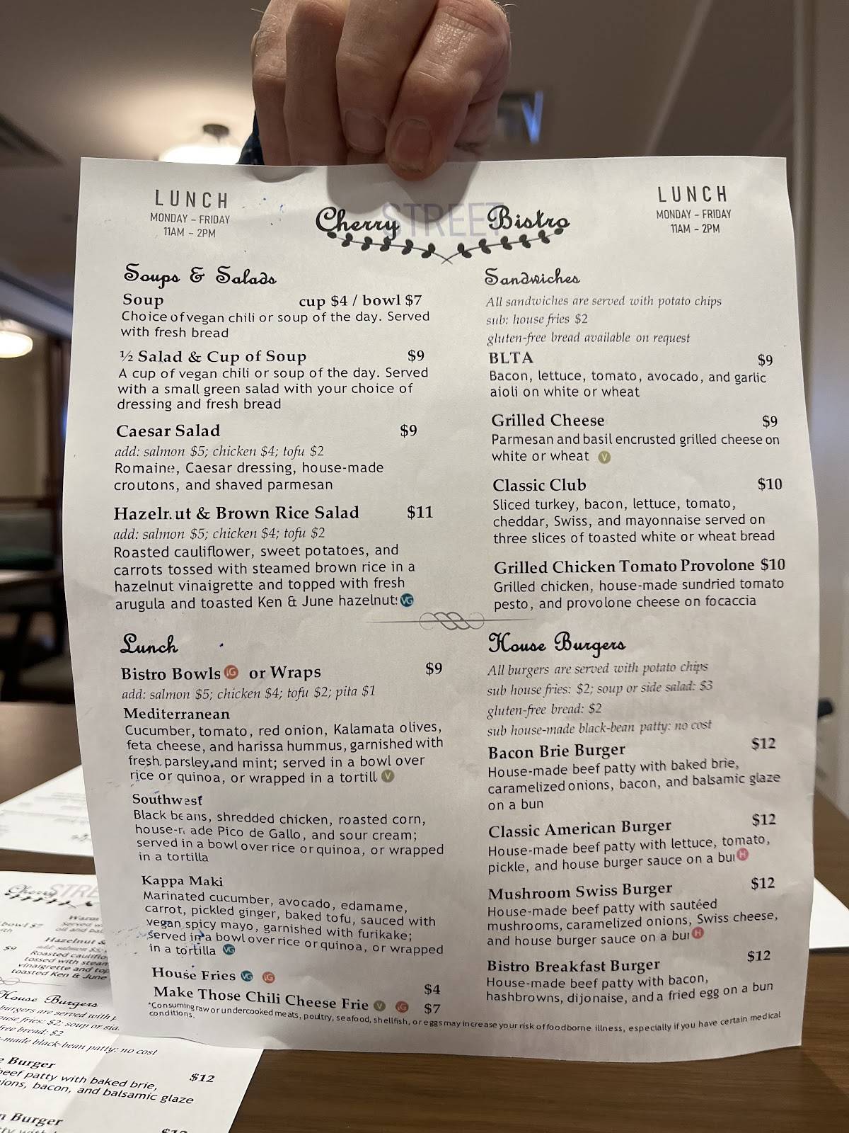 Menu at Cherry Street Bistro cafe, Newberg