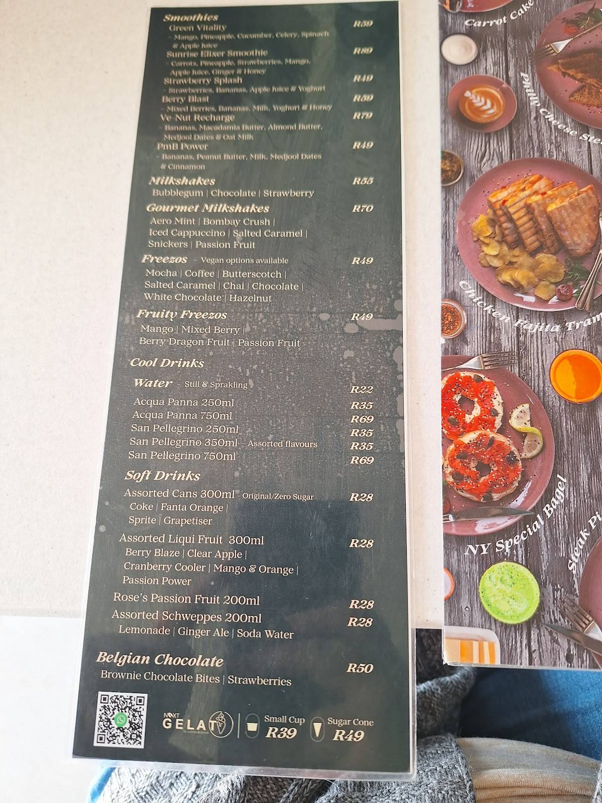Menu at NextCoffee Cafe, Pietermaritzburg
