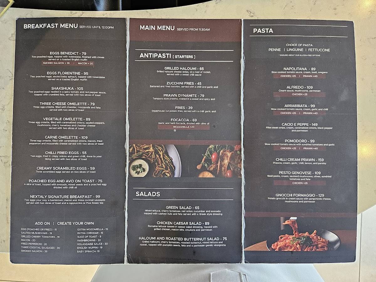 Menu at NextCoffee Cafe, Pietermaritzburg