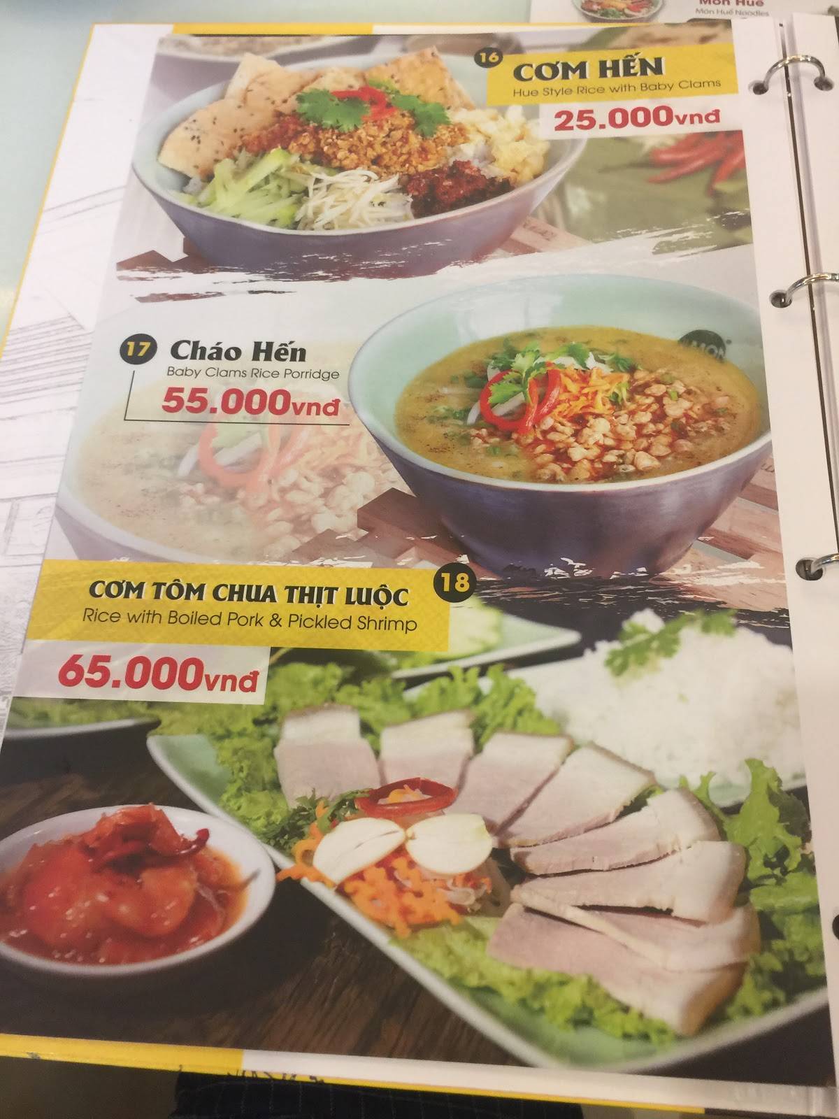 Menu at Nhà hàng Món Huế restaurant, Ho Chi Minh City, 195 Đ. Tân Sơn Nhì