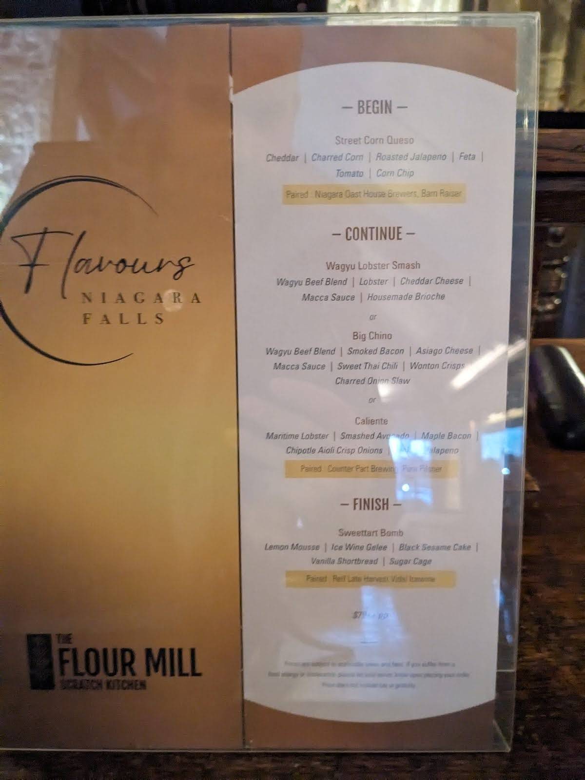 Menu at The Flour Mill Scratch Kitchen Restaurant, Niagara Falls