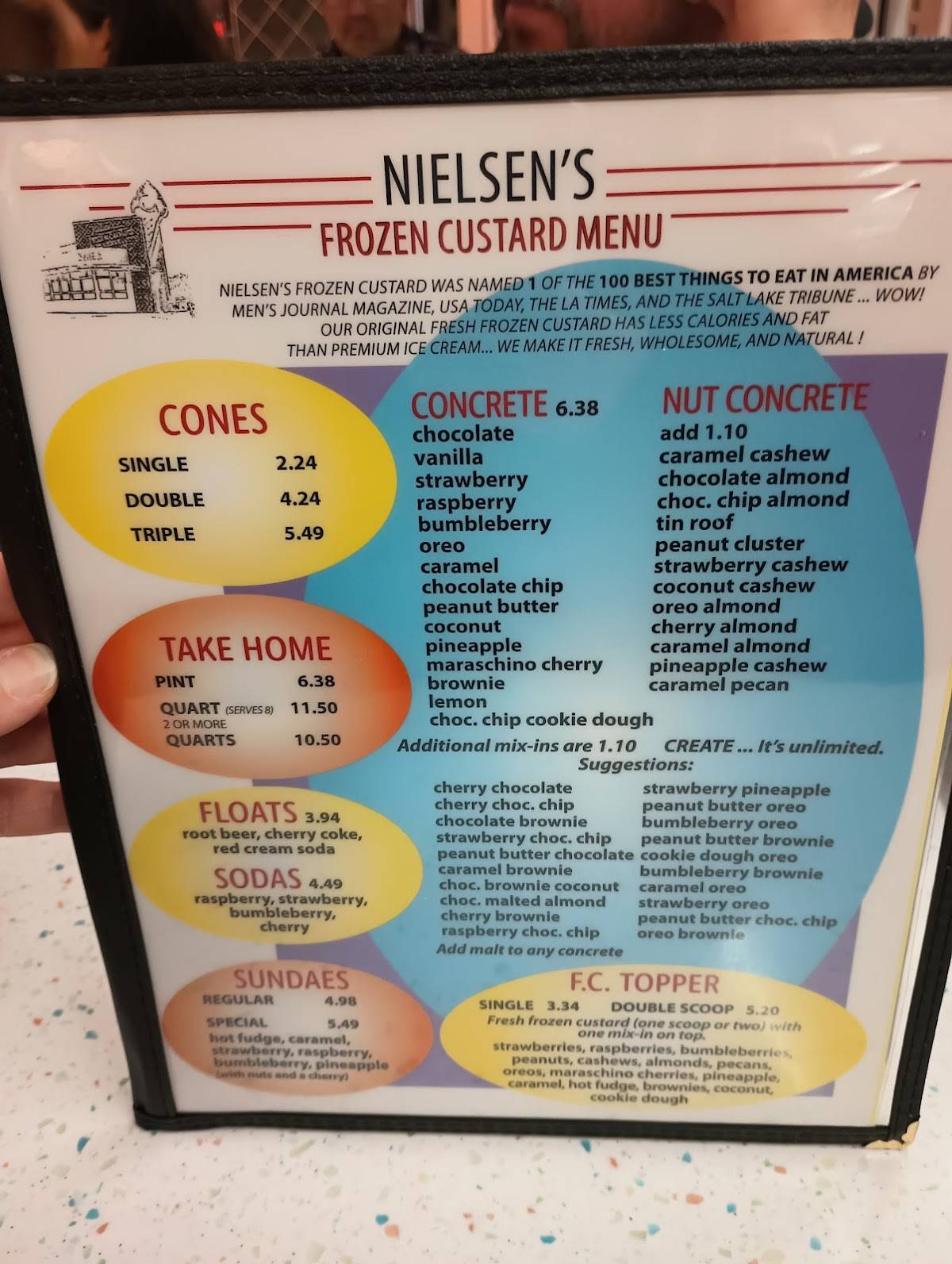 Menu at Nielsen's Frozen Custard restaurant, West Jordan