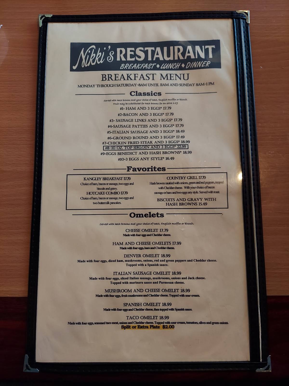 Menu at Nikki's Restaurant & Lounge, Covington, 174th Pl SE