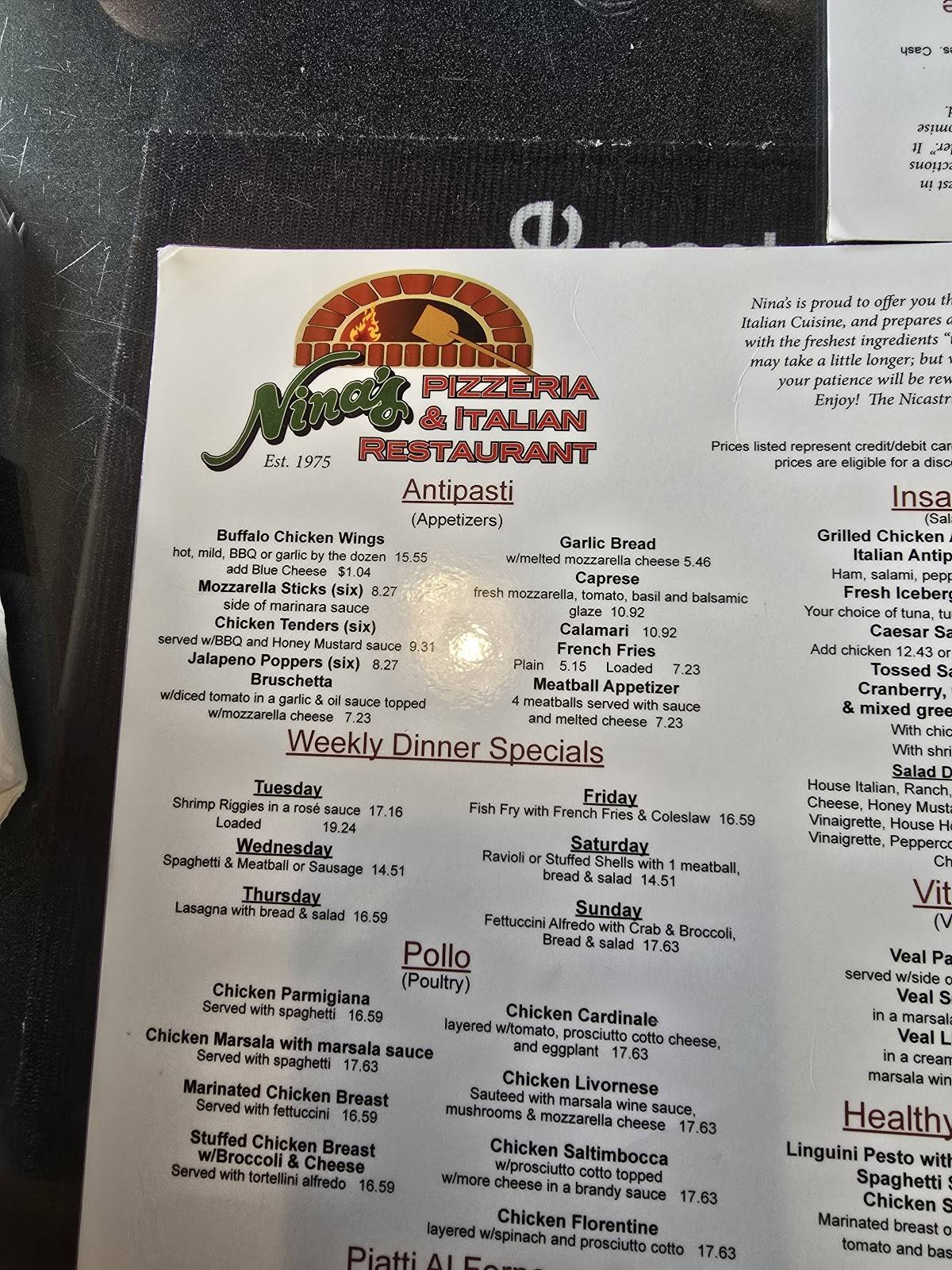 Menu at Nina's Pizzeria & Italian Restaurant, Chittenango